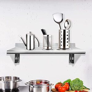 Chingoo Stainless Steel Shelf 12" x 24" - 2 Pack 250 lb Wall Mounted Commercial Stainless Steel Shelves Metal Shelving for Restaurant, Bar, Utility Room, Kitchen and Garage