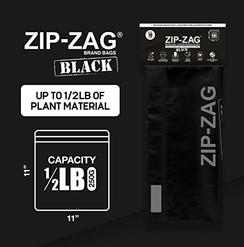 Zip-Zag BLACK 10 Half Pound Bags - Airtight Bags, Resealable, Reusable, Anti-Puncture, Washable, Food Safe, Treated for no Static, for Dry Herbs and Spices