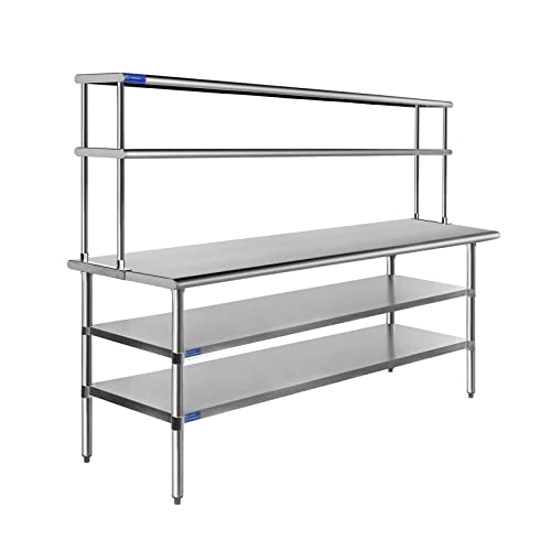 Amgood Stainless Steel Work Table with 2 Shelves | Metal Kitchen Prep Table & Shelving Combo (24" x 60" Table with 2 Shelves + 12" Overshelf)