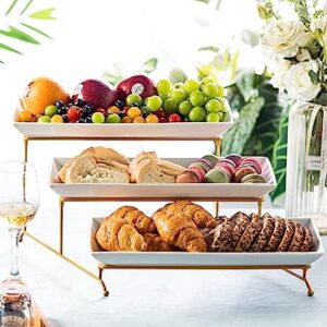 LYEOBOH 3 Tier Serving Stand and Platters Set Large Tiered with Collapsible Sturdier Rack 14 Inches Tray for Appetizer Fruit, Dessert Cupcake, White