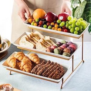 LYEOBOH 3 Tier Serving Stand and Platters Set Large Tiered with Collapsible Sturdier Rack 14 Inches Tray for Appetizer Fruit, Dessert Cupcake, White