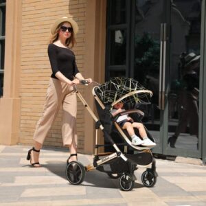 Blahoo Baby Stroller for Newborn, 2 in1 High Landscape Stroller, Foldable Aluminum Alloy Pushchair with Adjustable Backrest. Bassinet Stroller Gray