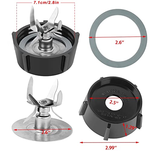 Replacement Parts For Oster Osterizer Blender Blades with 4902 Blender Jar Bottom & 6 Point Fusion Blade 4961 & 2 Pcs O Ring Rubber Seal Gasket Compatible with Oster Osterizer Blender Accessories