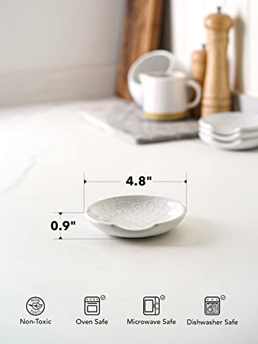 LE TAUCI Spoon Rest for Stove Top, Spoon Holder for Kitchen Counter, Embossment Housewarming Gift, Farmhouse Decor, Ceramic Accessories Utensil Rest - 4.8 inch, Set of 4, White