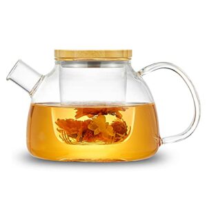 34oz/1000ml glass teapot with glass tea infusers, glass tea kettle for loose tea, with removable clear infusers for blooming flower tea, ideal tea sets for women, tea maker gift