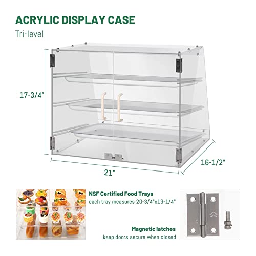 YBSVO 3 Tray Commercial Countertop Bakery Display Case with Rear Doors - 21" x 17 3/4" x 16 1/2"