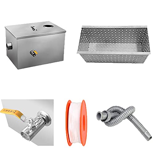 Grease Trap Commercial Grease Trap 304 Stainless Steel Interceptor Set Under Sink Grease Trap Detachable Design Grease Trap Interceptor for Restaurant Kitchen Wastewater Removable Baffles