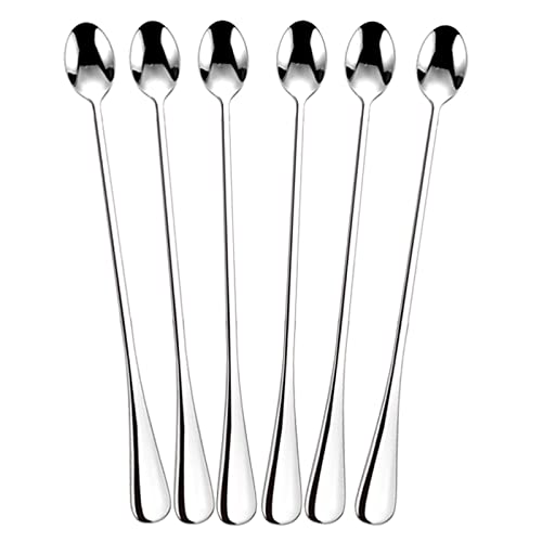 Bonasen 9.4-Inch Long Handle Spoon,Ice Tea Spoons,Stirring Spoons,Coffee Spoon, Stainless Steel Cocktail Spoon,Coffee Bar Accessories Set of 6