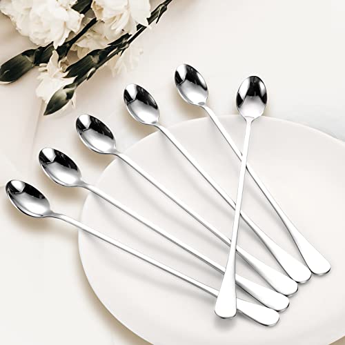 Bonasen 9.4-Inch Long Handle Spoon,Ice Tea Spoons,Stirring Spoons,Coffee Spoon, Stainless Steel Cocktail Spoon,Coffee Bar Accessories Set of 6