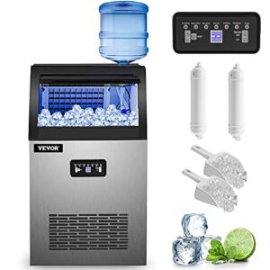 vevor commercial ice maker machine, 120 lbs/24h stainless steel under counter ice machine with 24 lbs storage for home office restaurant bar etc,2 water inlet modes, water filter, scoops, drain pipe