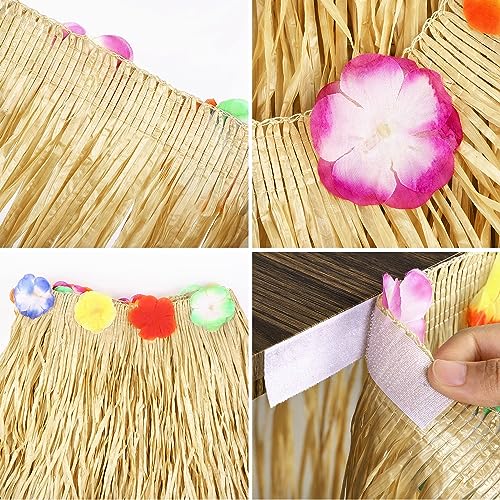 Fovths 4 Pack Luau Grass Table Skirt Natural 9 Feet x 29.5 Inch Hawaiian Table Skirt for Tropical Hawaiian Party Decorations Luau Party Costume Party, Straw Yellow