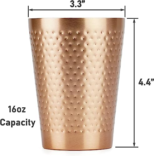 Arora Metal Anodized Hammered Copper color Tumbler Set of 6, Aluminum Handcrafted Cold-Drink Cups for Cocktail Drink, Beer Bar Party Gifts ,16oz