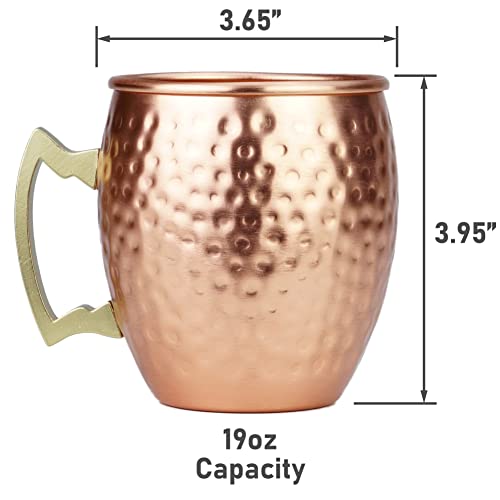 ARORA Moscow Mule Mugs set of 4,Aluminum Hammered Handcrafted Cups for Cocktail Drink, Beer Bar Party Gifts-Copper Color 19oz