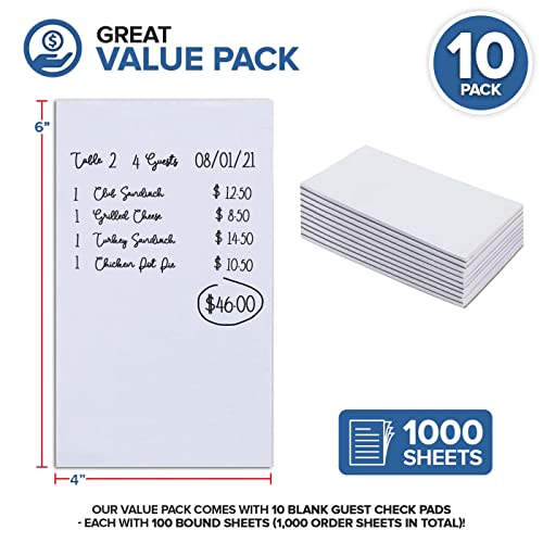 Stock Your Home Blank Scratch Pads (10 Pack) - White Note Pads - Memo Notepads - Small Desk Scratch Paper- 4x6 Note Paper - Guest Check Book - Server Note Pads for Diners - 1,000 Total Blank Sheets