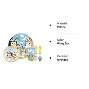 Zak Designs Bluey Kids Dinnerware Set Includes Plate, Bowl, Tumbler and Utensil Tableware, Made of Durable Material and Perfect for Kids (5 Piece Set, Non-BPA)