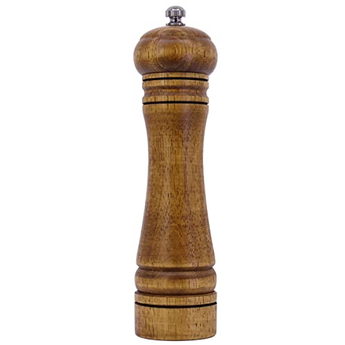 Wooden Pepper Grinder Pepper Mill, Coarseness Adjustable Peppermill, Refillable Salt Mill, Ceramic Grinding Mechanism - 8inch Tall