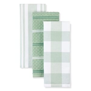 kitchenaid stripe gingham dual kitchen rectangular cottontowel 3-pack set, matcha, 16"x28"