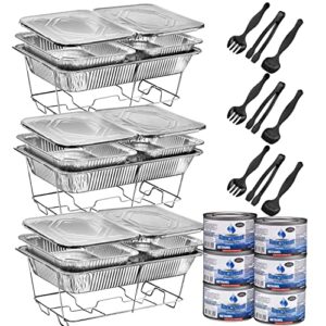 disposable chafing dish buffet set, food warmers for parties, complete 33 pcs of chafing servers with covers, catering supplies with full-size pans (9x13), warming trays for food with utensils & lids