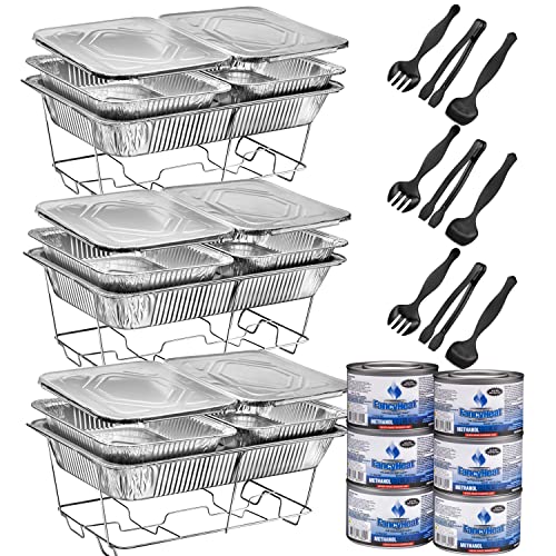 Disposable Chafing Dish Buffet Set, Food Warmers for Parties, Complete 33 Pcs of Chafing Servers with Covers, Catering Supplies with Full-Size Pans (9x13), Warming Trays for Food with Utensils & Lids