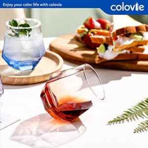 ColoVie Stemless Wine Glasses Set of 6, Colored Wine Glass, Old Fashioned, Diamond Shaped, Unique Colorful Tumblers. 10oz. White Red Wine, Whiskey Glasses, Cocktail, Gifts for Men, Birthday, Party