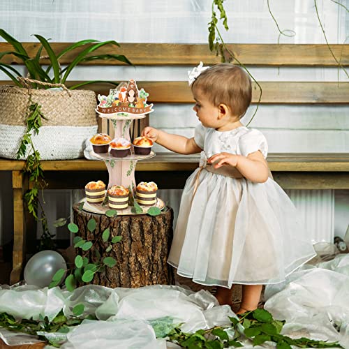 Woodland Baby Shower Decorations Woodland Cupcake Stand, 3 Tier Rustic Jungle Animal Wood Cupcake Holders Woodland Creatures Forest Lumberjack Theme Party for Boy Girl Welcome Party Supplies