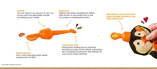 SQUIZ - 2-in-1 Universal Spoon - 1 Twist-on Food Pouch Spoon + 1 Handle - Made from 100% Recyclable Plant-Based Material - Compatible with All Types of Reusable Pouches