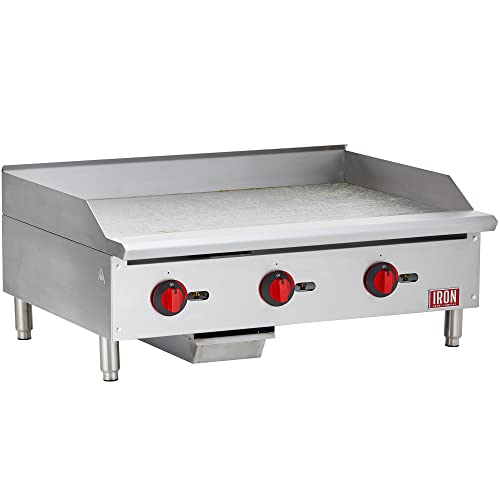 Iron Range IRMG-36 36' x 21' Countertop Commercial Gas Commercial Griddle with Manual Control and Three Burners, 90,000 BTU, ETL Listed