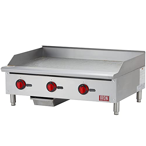 Iron Range IRMG-36 36' x 21' Countertop Commercial Gas Commercial Griddle with Manual Control and Three Burners, 90,000 BTU, ETL Listed