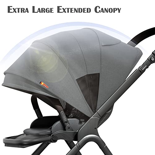 newyoo Baby Stroller, Baby Reversible Stroller, Standard Stroller, Parent or Forward Facing, One-Hand Recline, Compact Fold, Extendable Canopy, Cushion, Mosquito Net, Wrist Strap(Include) Grey