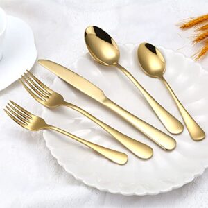 Gold Silverware Set for 8, 40-Piece Gold Flatware Set Aisoso Stainless Steel Cutlery Kitchen Utensil Set Mirror Polished