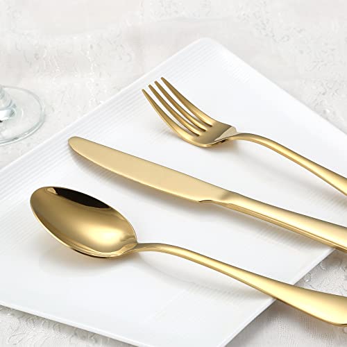 Gold Silverware Set for 8, 40-Piece Gold Flatware Set Aisoso Stainless Steel Cutlery Kitchen Utensil Set Mirror Polished