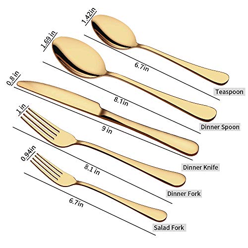 Gold Silverware Set for 8, 40-Piece Gold Flatware Set Aisoso Stainless Steel Cutlery Kitchen Utensil Set Mirror Polished