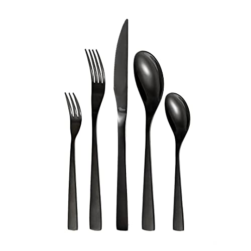 Otto Koning - Berlin - 20 Piece Black Cutlery Set for 4 people, Stainless Steel flatware, Tableware Silverware Set with Steak Knife and Fork Sets, Elegant Design, Mirror Polished and Dishwasher Safe