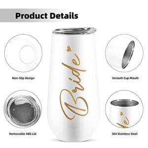 ELEGANTPARK Wedding Gifts for Bride Champagne Flutes Tumbler Wedding Engagement Gifts for Bride Stainless Steel Wine Tumbler White 6 OZ