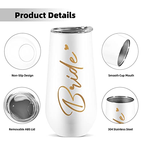 ELEGANTPARK Wedding Gifts for Bride Champagne Flutes Tumbler Wedding Engagement Gifts for Bride Stainless Steel Wine Tumbler White 6 OZ