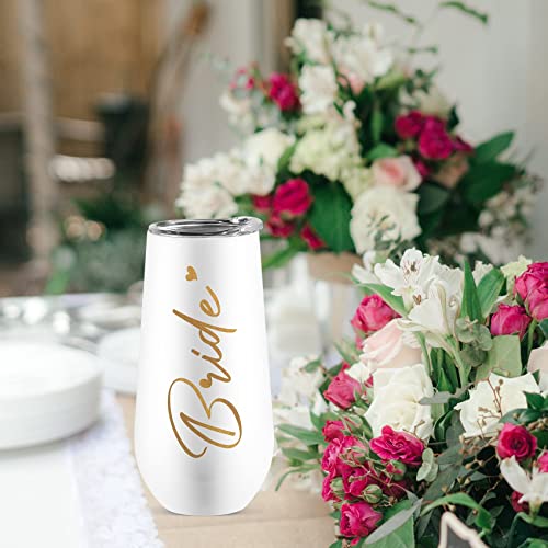 ELEGANTPARK Wedding Gifts for Bride Champagne Flutes Tumbler Wedding Engagement Gifts for Bride Stainless Steel Wine Tumbler White 6 OZ