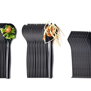 Disposable Plastic Serving Utensils - 6 Each 6" Serving Tongs, 10” Serving Spoons, 10” Serving Forks (Set of 18 – Black)