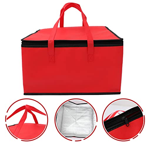 Insulated Food Delivery Bag Warmer: 10 Inch Water Resistant Large Hot Grocery Carrying Case for Restaurant Catering Instacart Doordash Grubhub Postmate Red