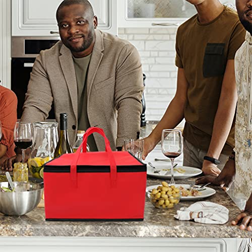 Insulated Food Delivery Bag Warmer: 10 Inch Water Resistant Large Hot Grocery Carrying Case for Restaurant Catering Instacart Doordash Grubhub Postmate Red