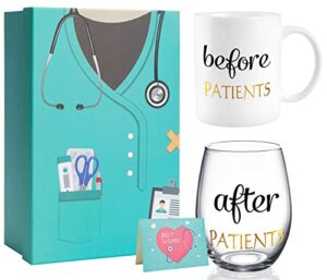 puged before patients after patients gift package set 11 oz coffee mug and 18 oz stemless wine glass for dentist unique nurses day graduation gifts