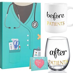 PUGED Before Patients After Patients Gift Package Set 11 oz Coffee Mug and 18 oz Stemless Wine Glass for Dentist Unique Nurses Day Graduation Gifts