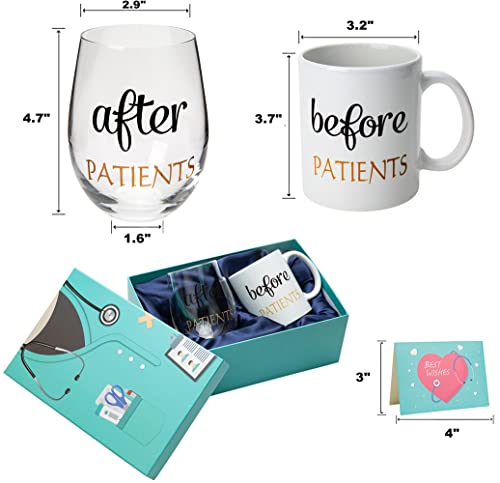 PUGED Before Patients After Patients Gift Package Set 11 oz Coffee Mug and 18 oz Stemless Wine Glass for Dentist Unique Nurses Day Graduation Gifts