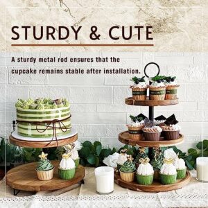 WILDMOS 3 Tier Cupcake Stand, Farmhouse Rustic Tiered Serving Tray,3 Tier Serving Tray for Farmhouse Kitchen Decor, Wood Dessert Tray for Tea Party Wedding Server, Decorative Tiered Tray.