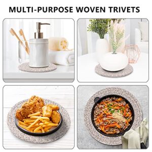 Trivets for Hot Dishes, Trivets for Hot Pots and Pans, 7 Inchs Hot Pads 4 Pcs and Storage Basket 1 Pack for Countertops, Pot Holders for Kitchen, Cotton Table Protector Hot Mats Heat Resistant (Brown)