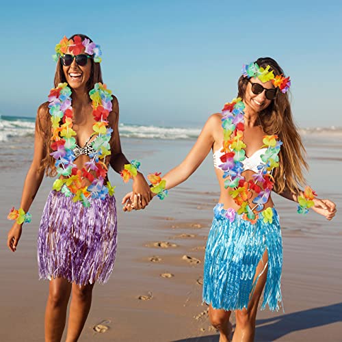 20 Pieces Grass Skirts Hawaiian Hula Skirts with 20 Garland Tropical with 40 Garland Wristbands with 20 Summer Beach Headband Leis Luau Party Favor Summer Beach Vacation Costume Set for Women Kids