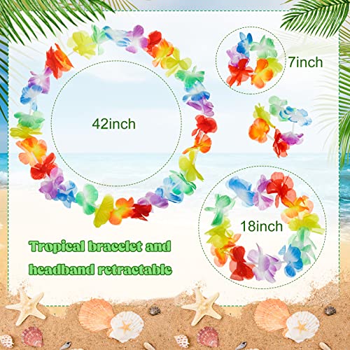 20 Pieces Grass Skirts Hawaiian Hula Skirts with 20 Garland Tropical with 40 Garland Wristbands with 20 Summer Beach Headband Leis Luau Party Favor Summer Beach Vacation Costume Set for Women Kids