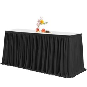 partisky black polyester table skirt for rectangle tables 6ft, wrinkle resistant pleated ruffle table cloth for banquet wedding trade baby shower display gift dining table