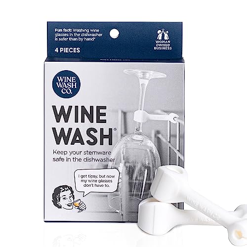 Wine Wash Dishwasher Attachment Kitchen Gadget Clip for Wine Glass, Stemware Holder, Barware Accessories & Gifts for Wine Lover, Dishwasher Safe, BPA Free Silicone, White, Set of 4