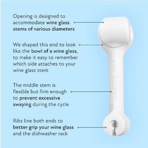 Wine Wash Dishwasher Attachment Kitchen Gadget Clip for Wine Glass, Stemware Holder, Barware Accessories & Gifts for Wine Lover, Dishwasher Safe, BPA Free Silicone, White, Set of 4