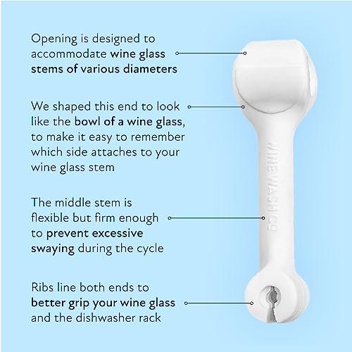 Wine Wash Dishwasher Attachment Kitchen Gadget Clip for Wine Glass, Stemware Holder, Barware Accessories & Gifts for Wine Lover, Dishwasher Safe, BPA Free Silicone, White, Set of 4